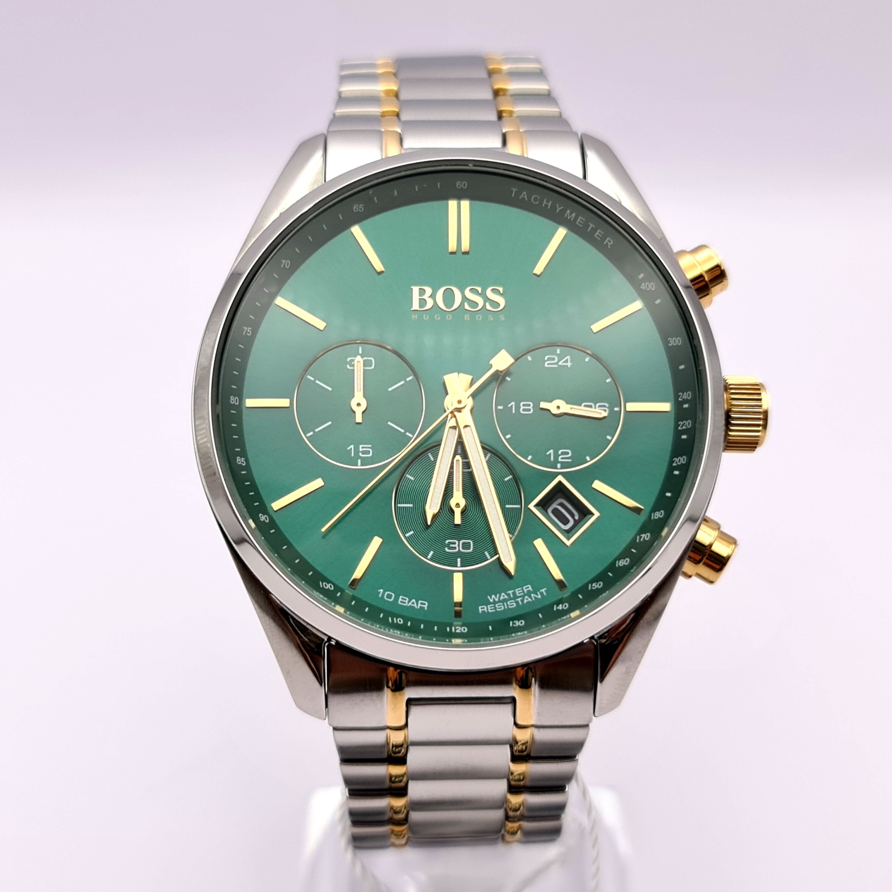 NEW HUGO BOSS CHAMPION HB1513878 SILVER GOLD & GREEN TONE MEN'S WATCH ...