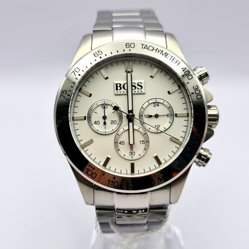 NEW HUGO BOSS HB1512962 SILVER MEN'S WHITE DIAL CHRONOGRAPH WATCH on OnBuy