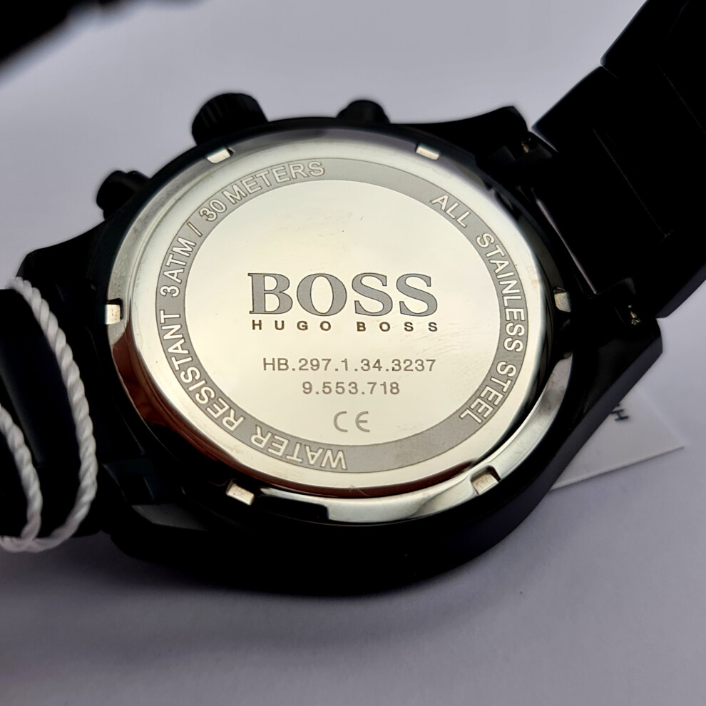 NEW HUGO BOSS GRAND PRIX 1513676 STAINLESS STEEL ALL BLACK MEN'S WATCH ...