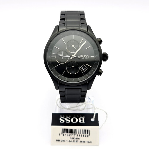 NEW HUGO BOSS GRAND PRIX 1513676 STAINLESS STEEL ALL BLACK MEN'S WATCH ...