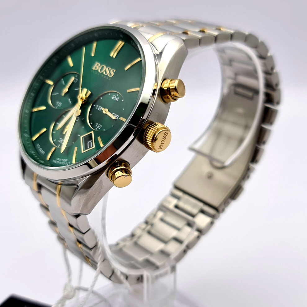 NEW HUGO BOSS CHAMPION HB1513878 SILVER GOLD & GREEN TONE MEN'S WATCH ...