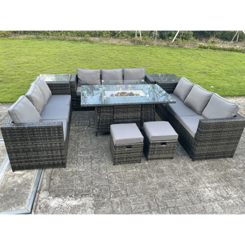 Fimous Rattan Garden Corner Furniture Gas Fire Pit Table Gas Heater ...