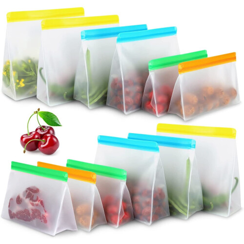 12 Pack Reusable Food Storage Bags , BPA Free Leak proof 4 Reusable ...
