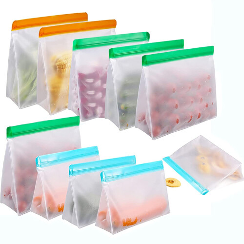 Reusable Food Storage Bags 10 Pack , Stand Up Reusable Storage Bags for ...