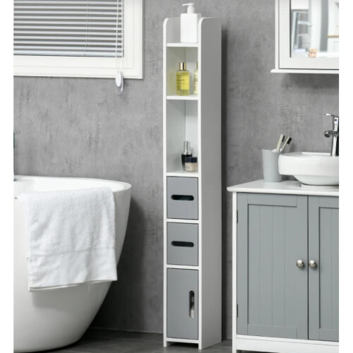 Narrow Bathroom Cabinet White Slim Unit Storage Shelf Cupboard Modern ...