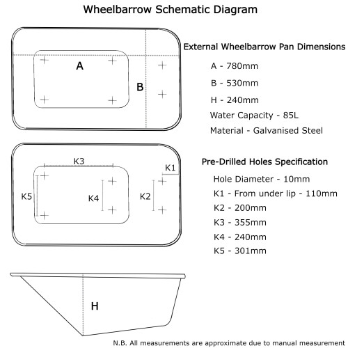 REPLACEMENT SPARE METAL WHEELBARROW BODY TRAY PAN UNIVERSAL FITTING 85L ...