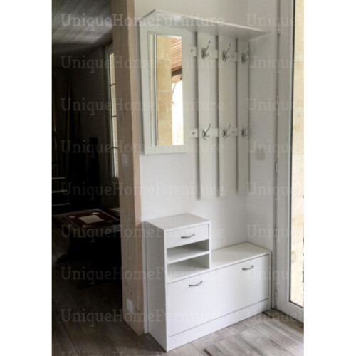 Hallway Coat Rack Shoe Storage Bench Stand Mirror Hook Set White Shelf ...