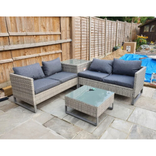 Rattan Lounge Set Grey Corner Furniture Garden Patio Glass Table Wicker ...