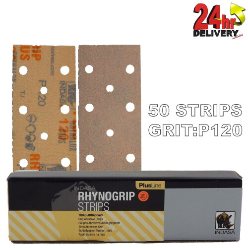 Rhynogrip Plusline 70x198mm P120 Grit 50x HookNLoop Grip Abrasive ...