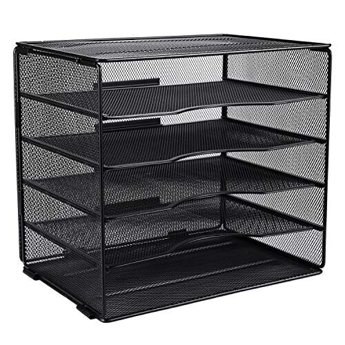 Desktop 5 Tier A4 Mesh in Tray Office Desk Tidy File Holder Magazine ...