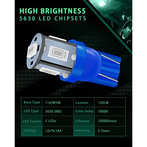 W5W Bulbs 501 LED Bulbs Blue T10 LED Bulbs 5630 5SMD T10 Capless LED Bulbs Wedge T10 Car Bulbs ...