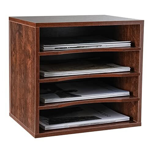 Wood Desktop 4 Tier in Tray A4 File Holder Magazine Organiser Mail ...