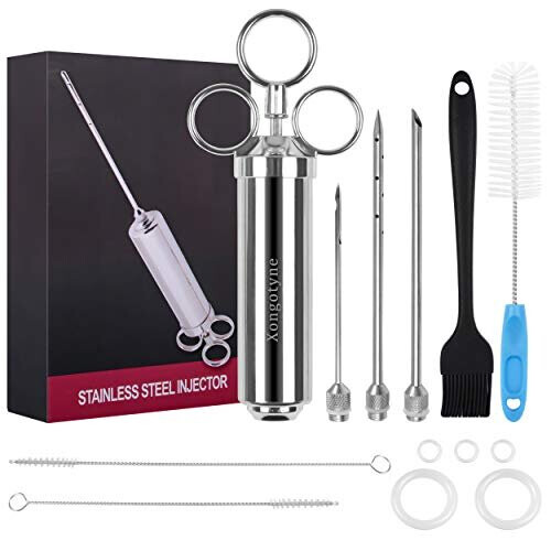 Stainless Steel Meat Injector Syringe Kit with 3 Marinade Needles for ...