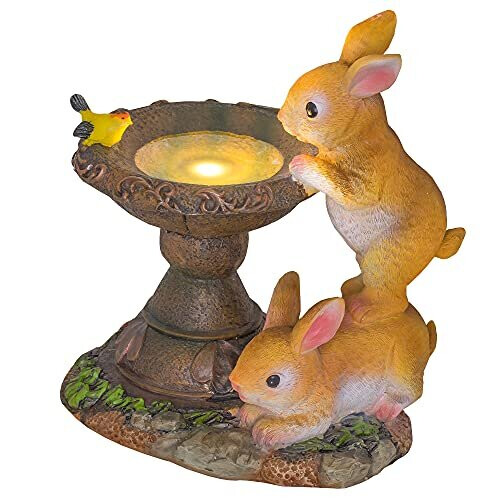 Outdoor Solar Rabbit Bird Bath Statue Ornament Waterproof Resin ...