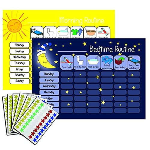 Childrens Morning Bedtime Routine Reward Charts Twin Pack 270 Stickers ...
