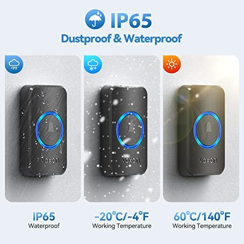 Wireless Doorbell with 2 Receivers IP65 Waterproof Plug in Door Bell ...