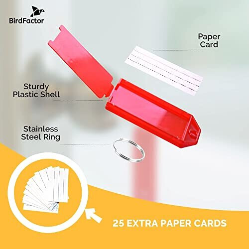 25 Pack Heavy Duty Key Tags with Labels 5 Colours Plastic Box with ...