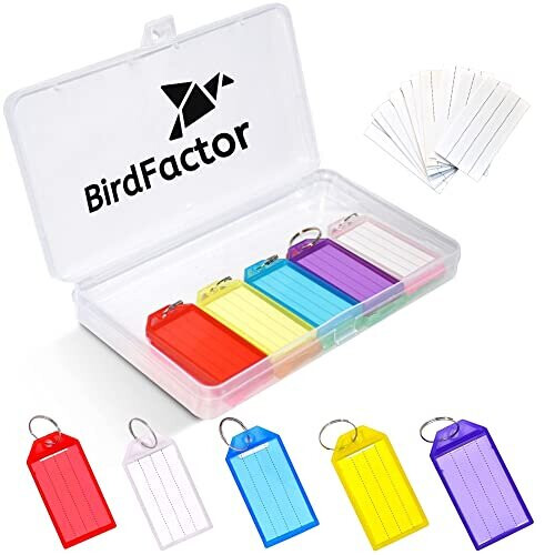 25 Pack Heavy Duty Key Tags with Labels 5 Colours Plastic Box with ...
