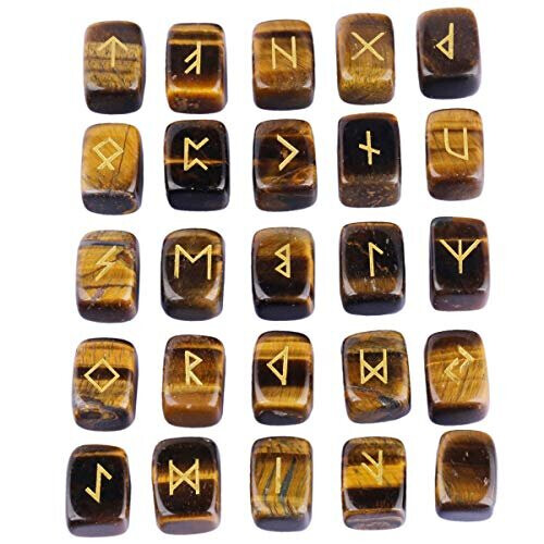 Tigers Eye Stone Witches Runes Set Rune Stones with Engraved Elder ...