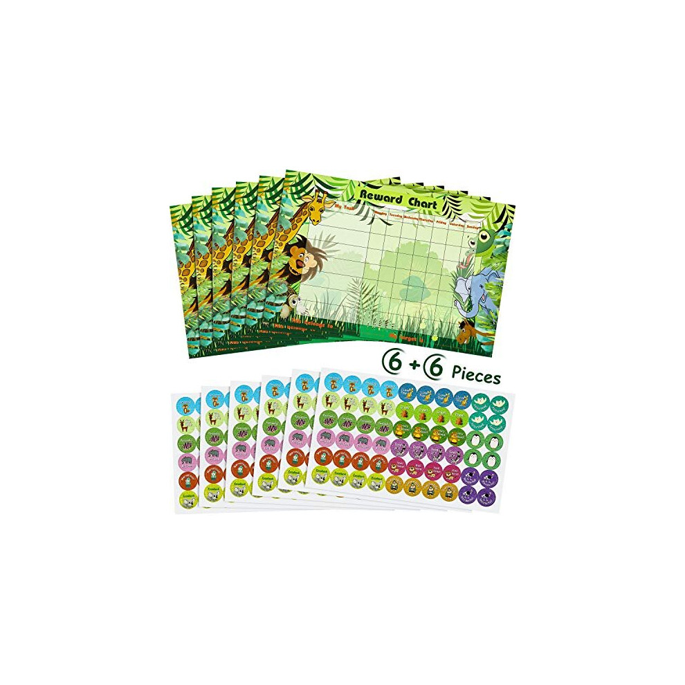 12 Pieces Reward Chart with Stickers Includes 6 Pieces Jungle ...