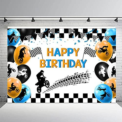 7x5ft Boy Birthday Backdrop for Motocross Drag Racing Black and White ...