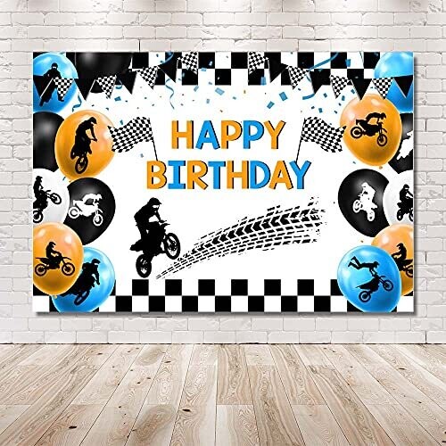 7x5ft Boy Birthday Backdrop for Motocross Drag Racing Black and White ...