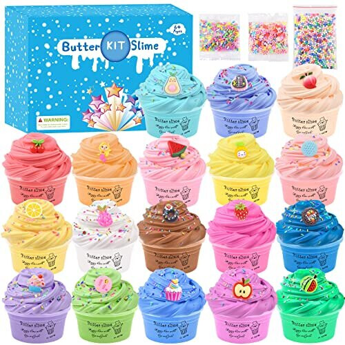 18 Pack Super Soft Fluffy Butter Slime Kit with Candy Ice cream Fruit ...