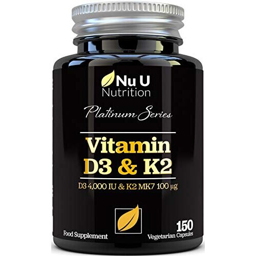 Vitamin D3 4000 IU and Vitamin K2 100g MK7 5 Month Supply 150 Capsules Vitamin D3 K2 Quadruple ...