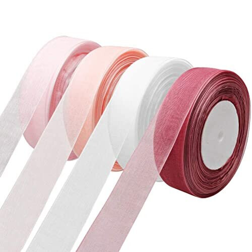 4 Rolls Sheer Organza Ribbon 25mm x 45m Each Roll Gift Ribbon Chiffon ...