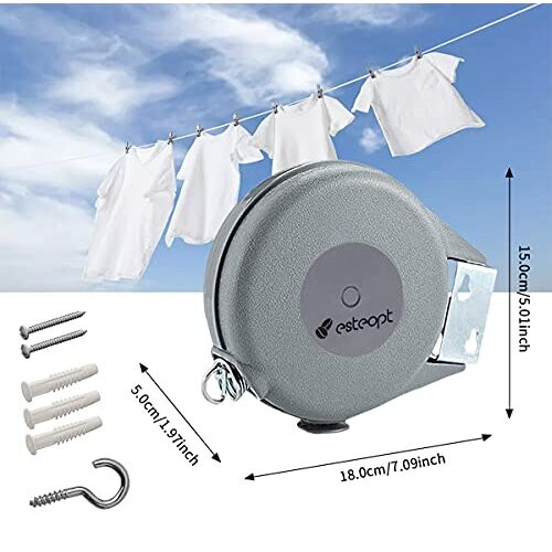 Retractable Washing Line Wall Mounted Extendable Clothes Line 15M ...