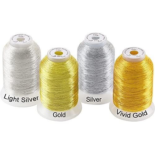 4pcs 2 Gold2 Silver Colours Metallic Machine Embroidery Thread Kit 500M ...