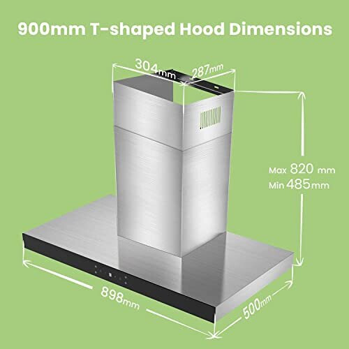 90 cm Chimney Cooker Hood 90M77 Stainless Steel Extractor Hood LED and Recirculating Ducting ...