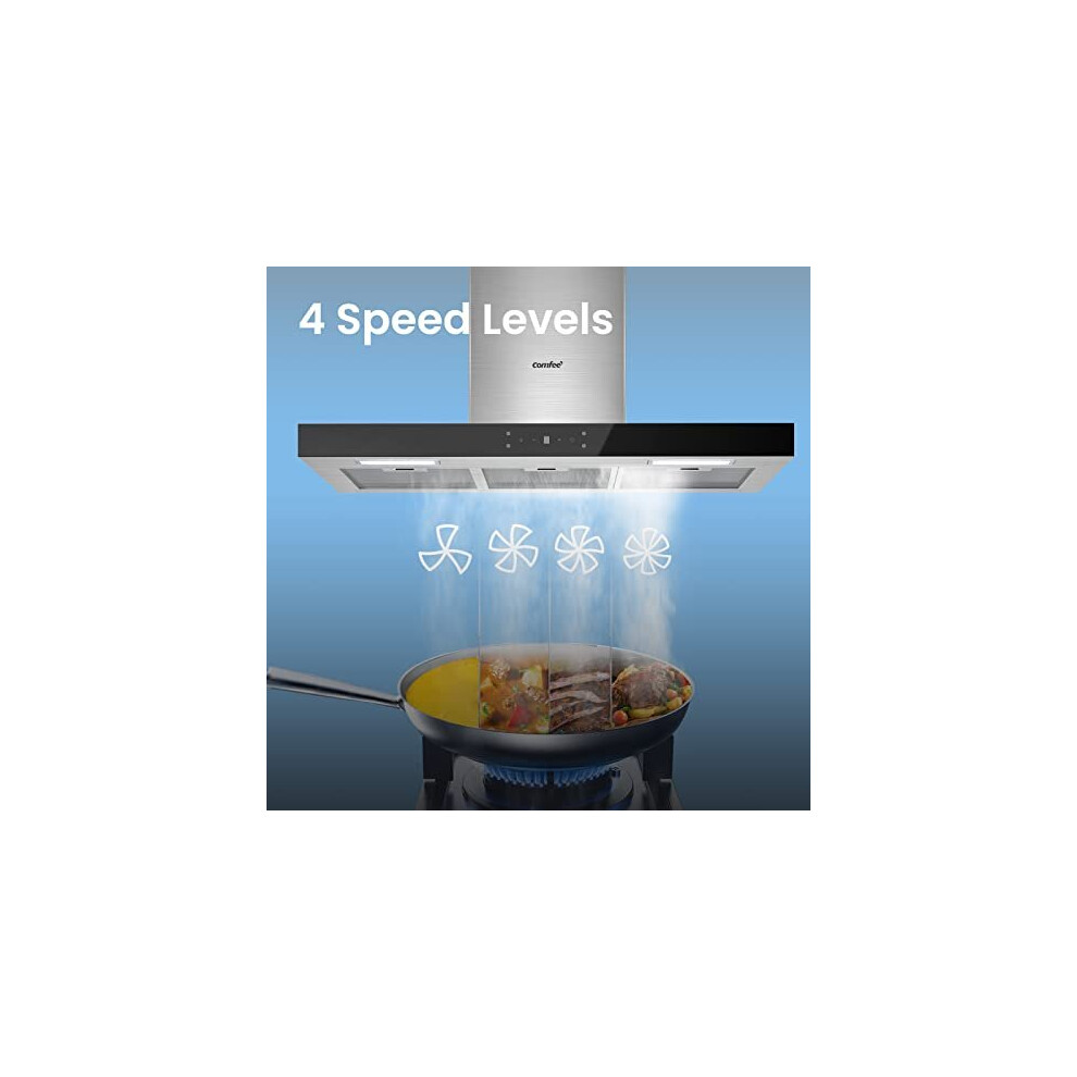 90 cm Chimney Cooker Hood 90M77 Stainless Steel Extractor Hood LED and ...