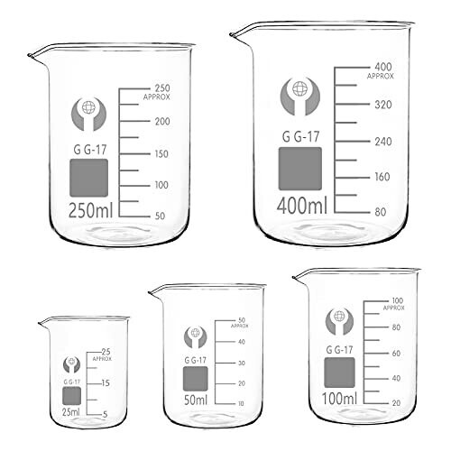 Glass Beaker Set Graduated Measuring Glass Beaker 5 Sizes 25ml 50ml ...