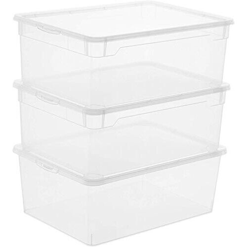 Rotho Clear Set of 3 storage boxes 10l with lid Plastic PP BPAfree ...