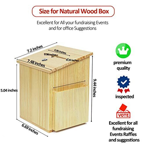 MCB Wood Suggestion Box Ballot Box with Pocket Locking Hinged Lid and ...