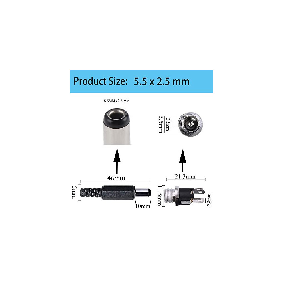 12Pcs 55MM x 25MM Male DC Power Plug Solder Power Jack Adapter Connector 12 Pcs 55MM x 25MM ...