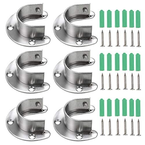 6 pcs Closet Pole Sockets U Shape Closet Rod Bracket Stainless Steel ...