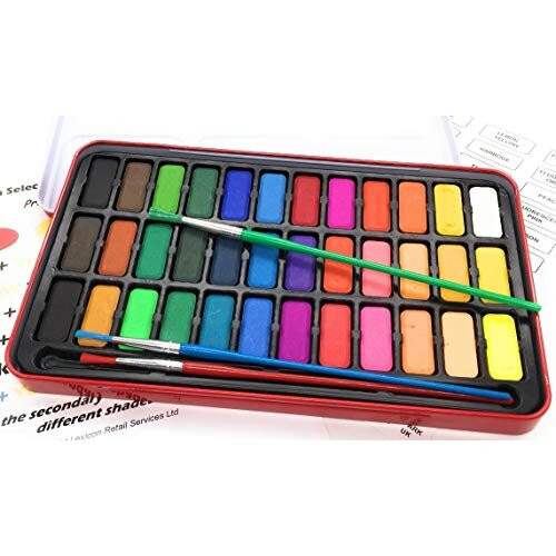 Water Colour Paint Block Tin with 36 Colours Paintbrush Colour Mixing ...