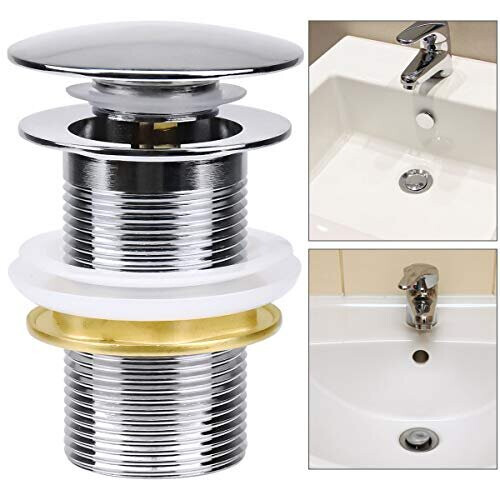 Universal Basin Sink Waste Pop up Drain Valve Set Click Sprung Plug ...