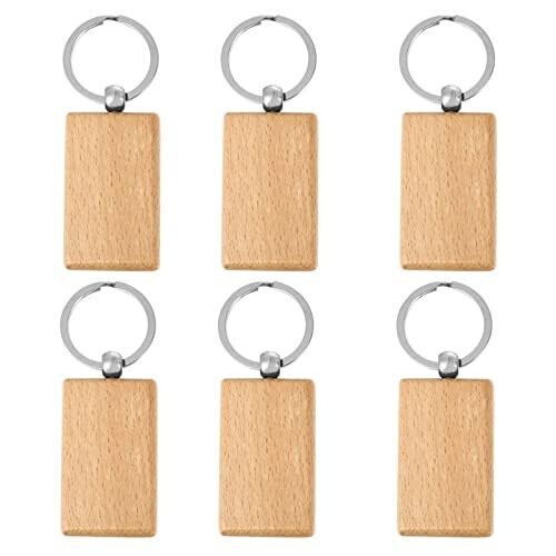 6pcs DYI Square Key Tags Wooden Tags Keychains Decorative Blank ...