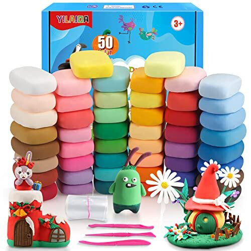 Air Dry Clay 50 Colors Modeling Clay Ultra Light NonToxic Magic Air Drying Clay with Modeling ...