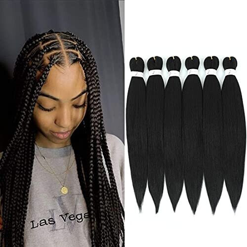 Prestretched Braiding Hair Natural Black for Coi Leray Braids 26 inch 6 ...
