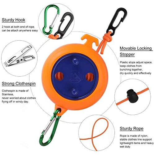 Camping Washing Line 8 Meters Travel Clothesline Retractable Laundry ...