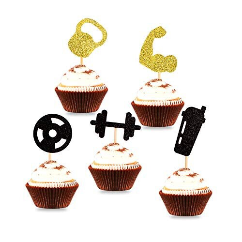 Blumomon 30Pcs Glitter Gym Theme Cupcake Toppers Weight Lifting Cupcake ...