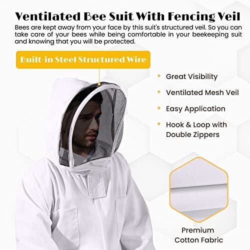 Beekeeper Suit Full Body Sting Proof Bee Suit with Ventilated Veil Hood ...
