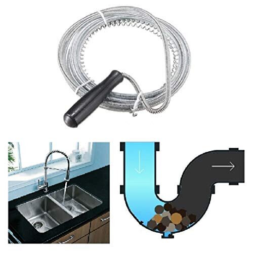 3 Metre Long Drain Unblocker Sink Drain Waste Pipe Cleaner Flexible Rod ...