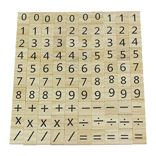 Wooden Tiles Wood Number and Symbol Piece Replacement 100 Tiles Toys ...