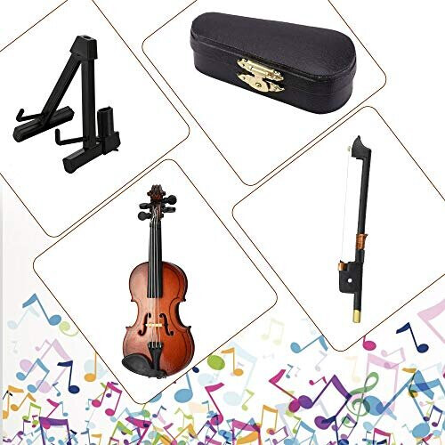 Miniature Violin with Bow Stand Support Worlds Smallest Violin Mini ...