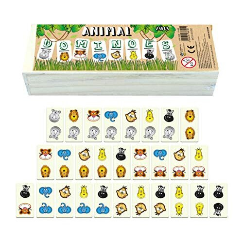 Animal Dominoes Set for Children 28 Pieces in Wooden Box Traditional ...